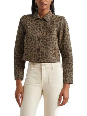 L'Agence Marla Leopard Print Cropped Jacket - Tan Multi Leopard