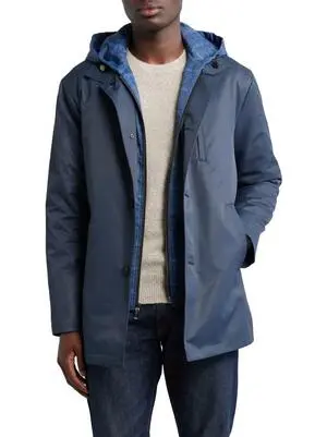 Johnston & Murphy Upton Water Resistant Raincoat With Removable Liner - Navy/blue Plaid