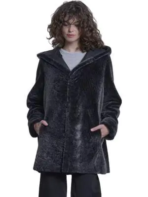BLUE DUCK Genuine Shearling Reversible Hooded Coat - Charco