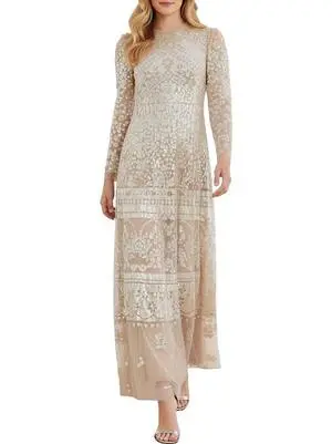 NEEDLE & THREAD Aurora Long Sleeve Gown - Butterscotch/gold