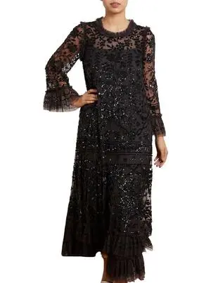 NEEDLE & THREAD Needle & Thread Celia Long Sleeve Ankle Gown Graphite