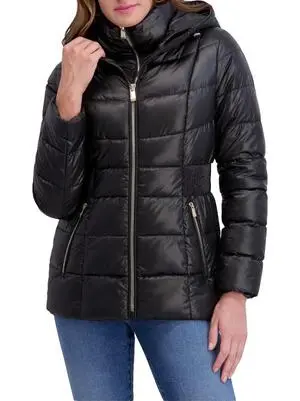 Kensie Hooded Puffer Jacket - Black