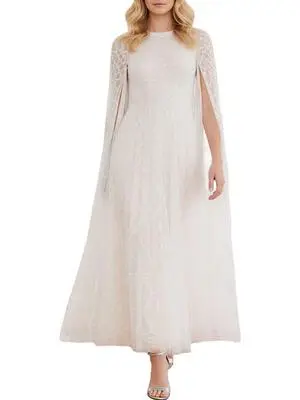 NEEDLE & THREAD Heart Lattice Cape Ankle Gown - Cream