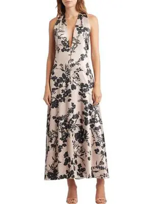 Parker Floral Print Halter Maxi Dress - Humus
