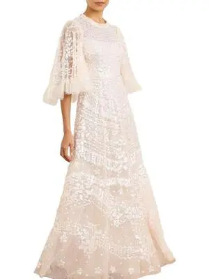 NEEDLE & THREAD Anais Sequin Maxi Gown - Cream/dusk Pink
