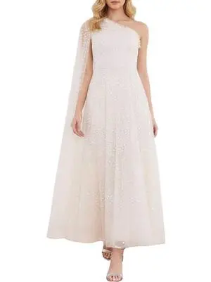 NEEDLE & THREAD Scatter Dot One-shoulder Ankle Gown - Cream