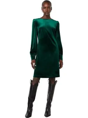 FINERY LONDON Sandrine Velvet Knee Length Dress - Bottle Green