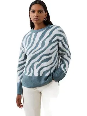 FINERY LONDON Tully Animal Print Knitted Sweater - Duck Egg Zebra