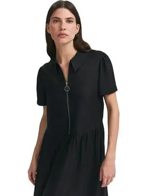 FINERY LONDON Orion Zip Front Midi Shirt Dress - Black