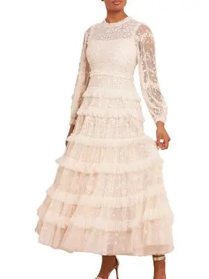 NEEDLE & THREAD Blossom Long Sleeve Lace Ankle Gown - Cream