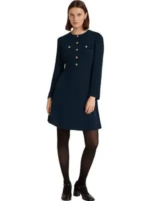 FINERY LONDON Evie Long Sleeve Crepe Dress - Navy