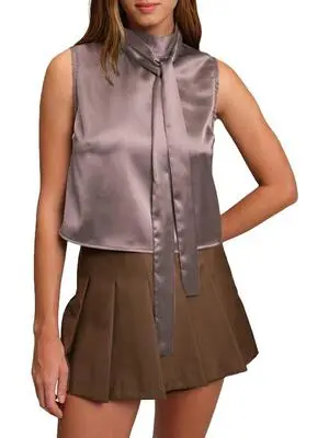 Deluc Sleeveless Satin Tie Neck Top - Taupe