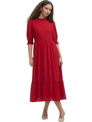 FINERY LONDON Amelia Chiffon Midi Dress - Red
