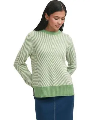 FINERY LONDON Stella Cotton Crew Neck Sweater - Green Chevron