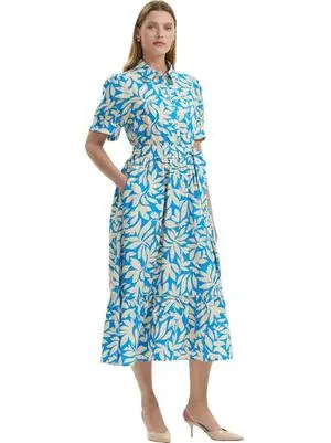 FINERY LONDON Liana Floral Tiered Midi Shirt Dress - Blue Leaf