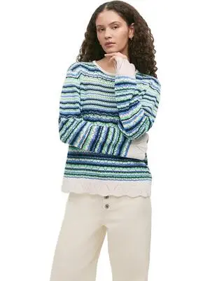 FINERY LONDON Audrenia Striped Crochet Sweater - Blue Stripe