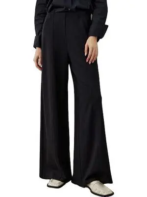FINERY LONDON Matilda Ponte Jersey Wide Leg Pants - Black