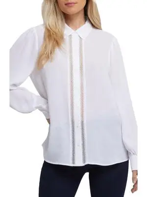 NYDJ Tiffany Open Stitch Recycled Polyester Georgette Top - Optic White
