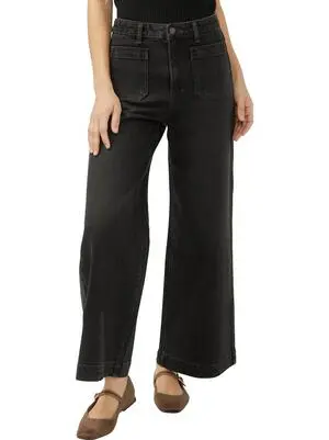 SILVER JEANS CO. Patch Pocket High Waist Wide Leg Ankle Jeans - Ebony