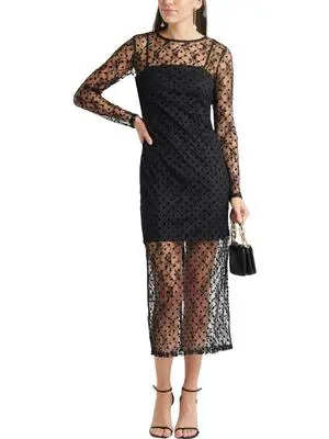 Chelsea28 Lace Illusion Midi Dress - Black