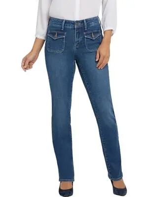 NYDJ Marilyn Flap Patch Pocket Straight Leg Jeans - Lake Notre Dame