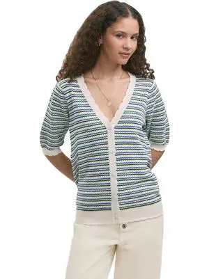 FINERY LONDON Willa Short Sleeve Striped Cardigan - Blue Stripe