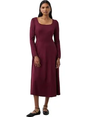 FINERY LONDON Kelly Ponte Jersey Midi Dress - Burgundy