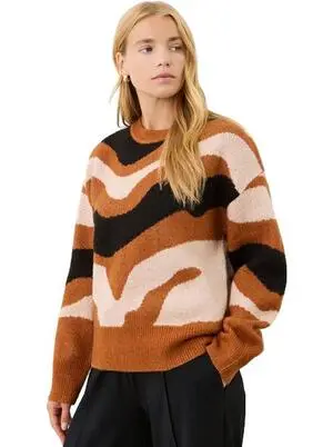 FINERY LONDON Minnie Abstract Print Knitted Sweater - Brown