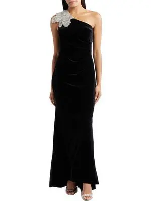 ELIZA J One-Shoulder Velvet Gown