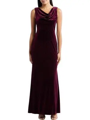 Eliza J Cowl Neck Sleeveless Velvet Gown - Wine