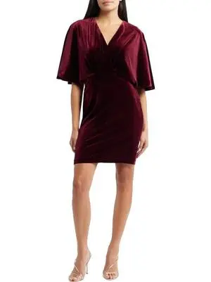 Eliza J Dolman Sleeve Velvet Sheath Dress - Wine