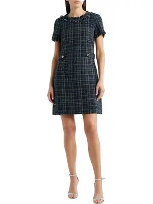 Eliza J Tweed A-line Dress - Navy Black