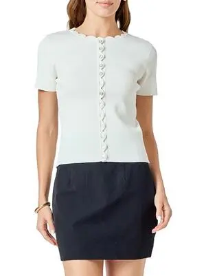 Endless Rose Scallop Accent Button-front Knit Top - Ivory