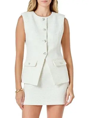 Endless Rose Jewel Button Tweed Vest - Cream