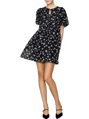 MELLODAY Butterfly Print Bubble Sleeve Mini Dress - Black Multi
