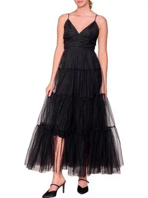 MELLODAY Sleeveless Tiered Tulle Gown - Black