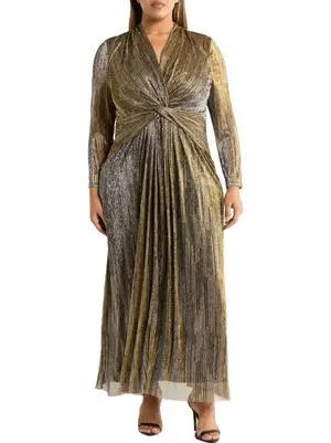 Anne Klein Metallic Twist Front Maxi Dress - Gold/anne Black