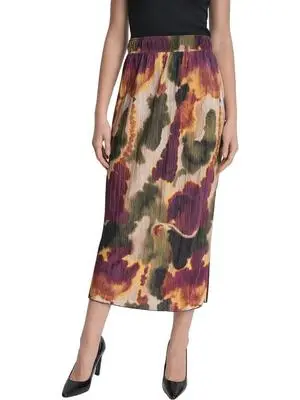 Dkny Printed Plissé Midi Skirt - Ink Diffusion