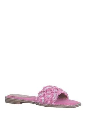 LAUREN LORRAINE Nina Denim Rhinestone Slides Pink