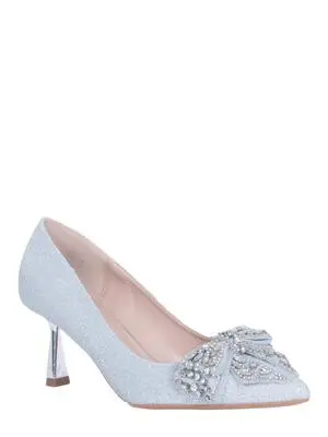 LAUREN LORRAINE Sherry Sparkle Pump With Bow - Silver