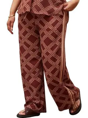 LIVE UNLIMITED Printed Geo Drawstring Wide Leg Trousers - Brown