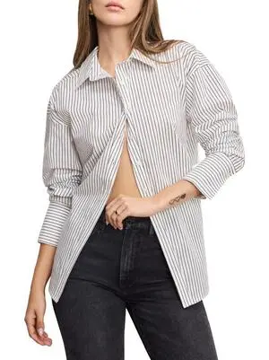 Good American Stripe Stretch Cotton Poplin Button-up Shirt - Bcw Pinstripe001