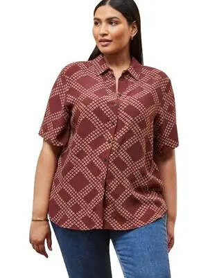 LIVE UNLIMITED Geo Print Short Sleeve Shirt - Brown