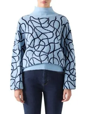 LK BENNETT Willa Jacquard Mock Neck Sweater - Blue