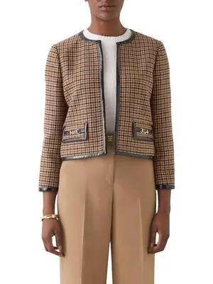 LK BENNETT Zisou Houndstooth Cropped Jacket - Brown