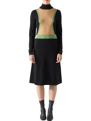 LK BENNETT Natalia Colorblock Merino Wool & Cotton Sweater Dress - Black