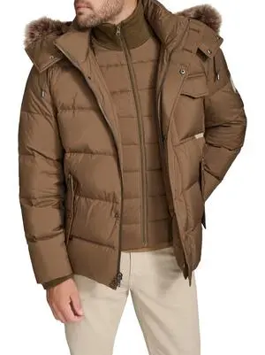 Andrew Marc Forster Down Coat With Removable Bib And Hood - Cappucino