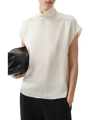 Mango Selection Mock Neck Silk-satin Top - Ecru