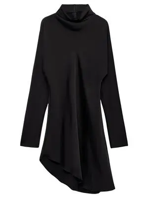 Mango Selection Satin Long Sleeve Asymmetric Hem Dress - Black