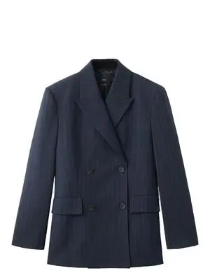 Mango Pinstripe Double-breasted Blazer - Navy